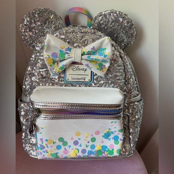 Loungefly | Bags | Loungefly Silver Sequin Disney Anniversary Backpack ...